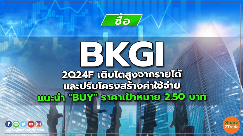 BKGI 2Q24F เติบโตสูงจากรายได้ และปรับโครงสร้างค่าใช้จ่าย แนะนำ "BUY" ราคาเป้าหมาย 2.50 บาท ...